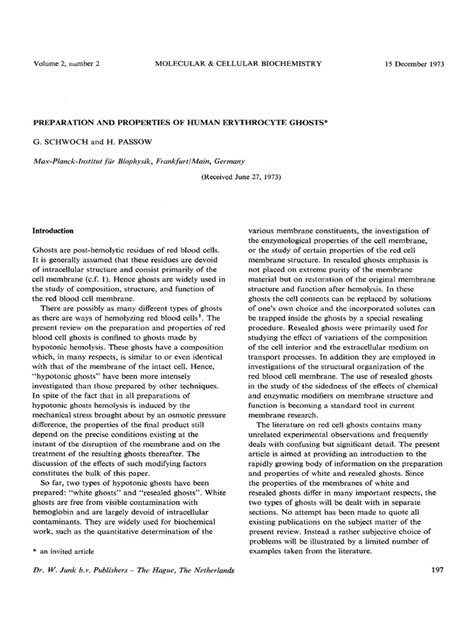 Human Erythrocyte Ghosts Preparation And Properties Pdf Cell