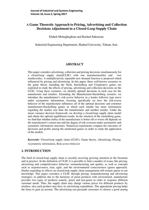 Pdf A Game Theoretic Approach To Pricing Advertising And Collection Decisions Adjustment In A