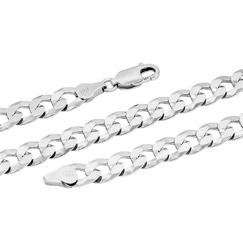 Buy Italian 7mm Flat Curb Chain Necklace In Rhodium Over Sterling