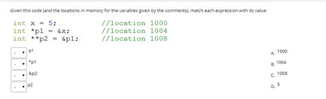 Solved Given This Code And The Locations In Memory For The