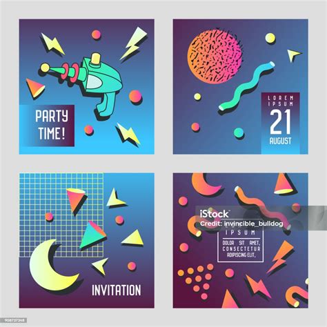초대 축 하 카드 세트입니다 공간 테마 추상 포스터 배너 전단지 서식 파일이 기하학적 요소 벡터 일러스트 레이 션 0명에 대한 스톡 벡터 아트 및 기타 이미지 Istock