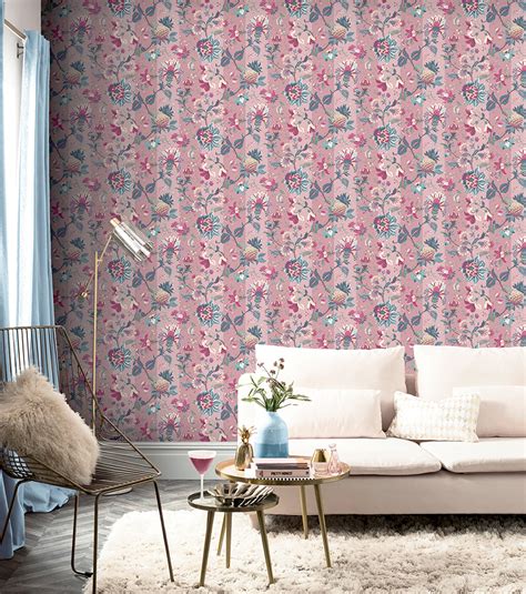 Ah922802 Cornelia Pink Floral Stripe Wallpaper By Arthouse