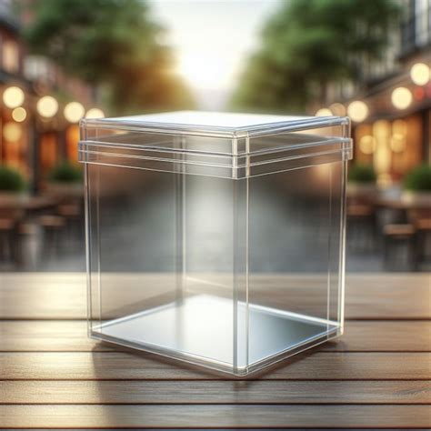 3d 현실적인 빈 플라스틱 상자 모형 투명 플라스티크 상자 모 프리미엄 사진