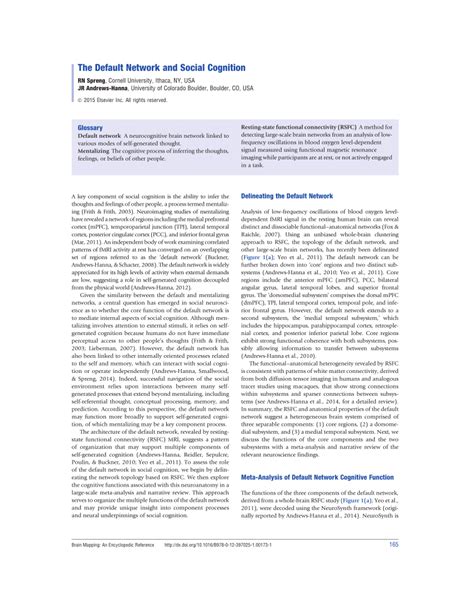 Pdf The Default Network And Social Cognition