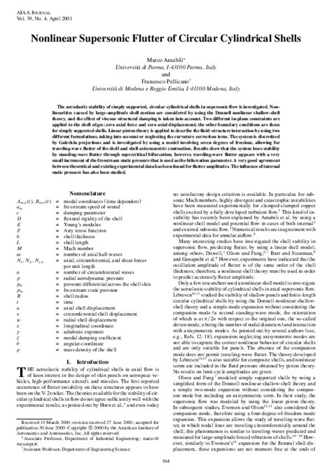 Pdf Nonlinear Supersonic Flutter Of Circular Cylindrical Shells Aiaa