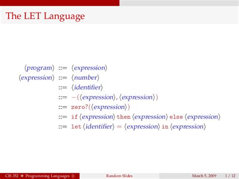The Let Language Lecture Slides Programming Language Cis 352
