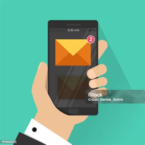 휴대 전화 벡터 일러스트 레이 션에 새로운 전자 우편 통보 새로운 읽지 않은 전자 메일 메시지와 읽기 메일 봉투 아이콘 받은 편지함 개념 스마트폰 화면 벡터 일러스트 레이