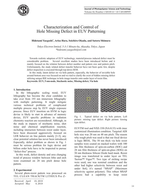 Pdf Characterization And Control Of Hole Missing Defect In Euv Patterning