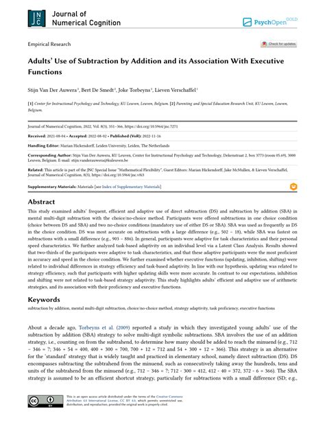 Pdf Adults Use Of Subtraction By Addition And Its Association With