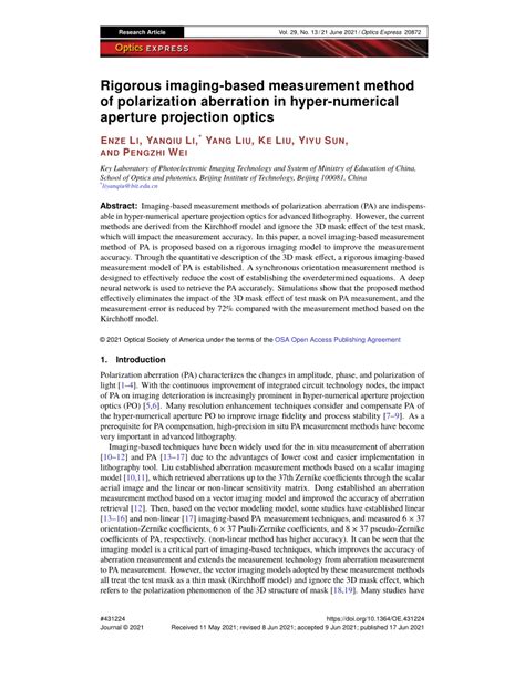 Pdf Rigorous Imaging Based Measurement Method Of Polarization