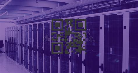 Composition Of Data Processing With Qr Code Over Server Room Stock