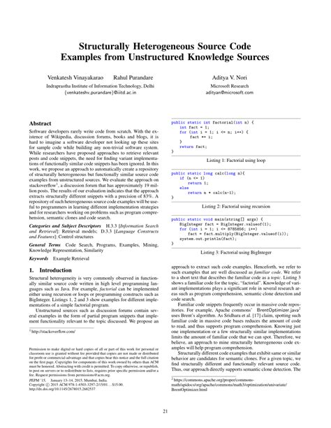 Pdf Structurally Heterogeneous Source Code Examples From Unstructured Knowledge Sources