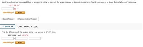 Solved Use The Angle Conversion Capabilities Of A Graphing Chegg Com