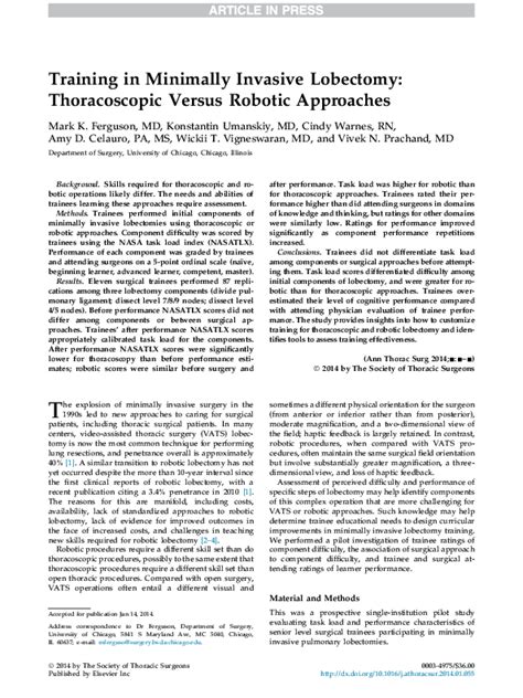Pdf Training In Minimally Invasive Lobectomy Thoracoscopic Versus Robotic Approaches Vivek