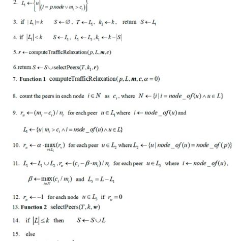 Pseudo Code Of The Peer Selection Algorithm Download Scientific Diagram