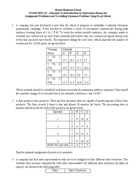 Assignment Problem In Excel Solver Pdf