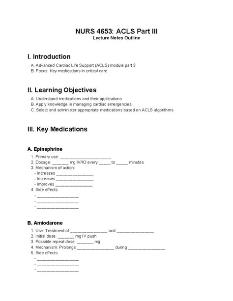 Acls Part 3 Lecture Notes Outline Nurs 4653 Acls Part Iii Lecture