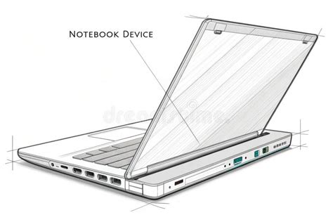 Detailed Schematic Sketch Of A Slim Notebook Device With Precise Annotations And Specifications