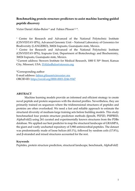 Pdf Benchmarking Protein Structure Predictors To Assist Machine Learning Guided Peptide Discovery