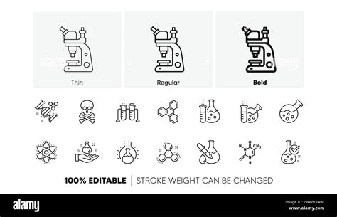 Chemistry Lab Line Icons Chemical Formula Microscope And Medical