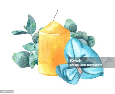 흰색 배경에 격리 된 수채화로 칠해진 양초와 향기로운 허브 가방이있는 구성 0명에 대한 스톡 벡터 아트 및 기타 이미지 0명 가방 개체 그룹 Istock