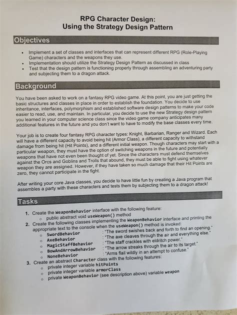 Solved RPG Character Design Using The Strategy Design Chegg Com