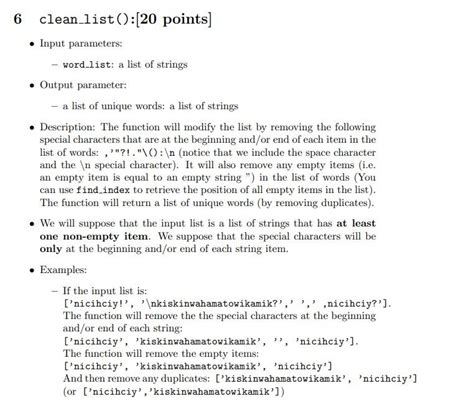 solved 6 clean list [20 points ] input parameters