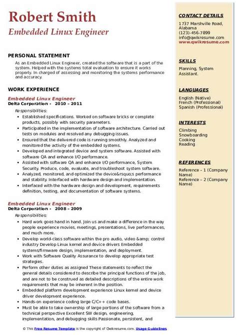 10 embedded linux engineer resume samples and templates for 2025