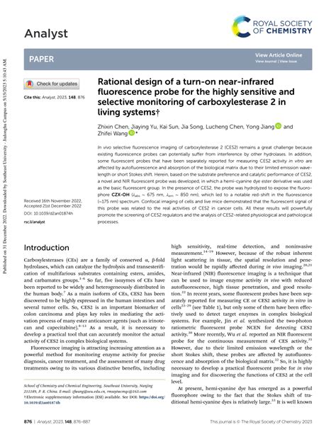 Pdf Rational Design Of A Turn On Near Infrared Fluorescence Probes For Highly Sensitive And