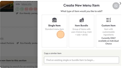 how do i create a new menu item just eat for business