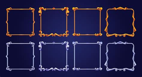 정사각형 황금색과 은색 Ui 게임 프레임 세트 무료 벡터