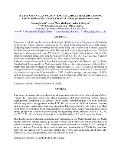 Perancangan Alat Ukur Intensitas Cahaya Berbasis Arduino Leonardo