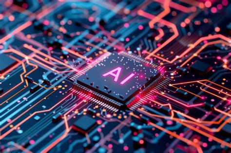 Advanced Ai Computer Chip On A Circuit Board With Glowing Elements At Night Premium Ai