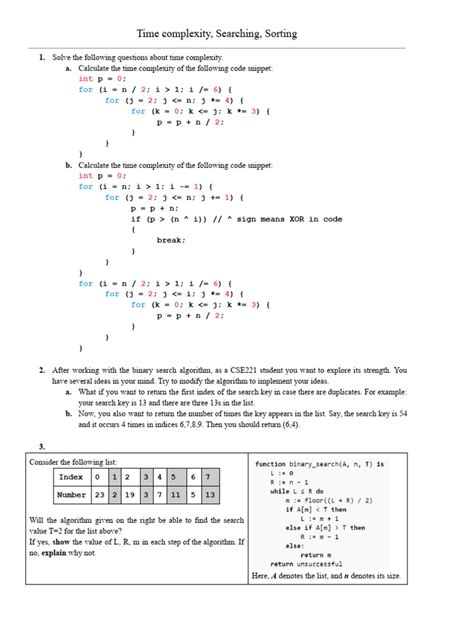 Time Complexity Searching Sorting Pdf Computer Programming