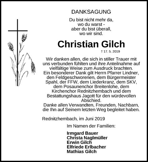 Traueranzeigen Von Christian Gilch Trauer Nn De