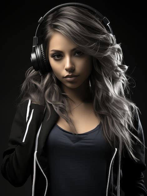 Premium Ai Image Sexy Girl In Headphones In Dark Style