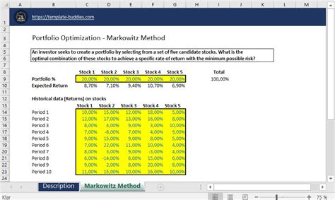 Portfolio Optimization Markowitz Method Template Buddies