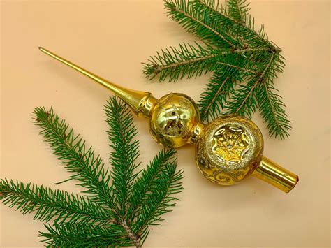 Christmas Glass Decor Gold Glass Tree Topper With Glitter Finial Top