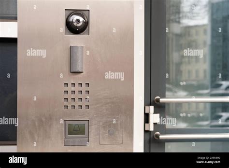 Outdoor Modern Wireless Interphone In Front Of Office Intercom To Communicate With Visitors
