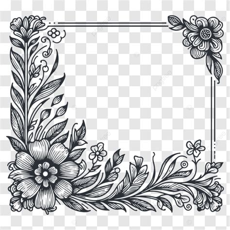 흰색 배경에 사각형 라인 아트 장식 꽃 코너 프레임 꽃무늬 모서리 장식 Png 일러스트 및 이미지 에 대한 무료 다운로드 Pngtree