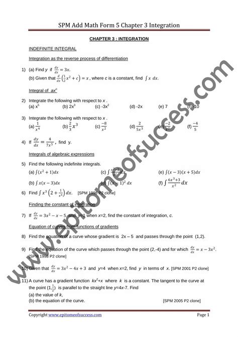PDF SPM Add Math Form Chapter Integrationepitomeonlinetuition Lessons Wp Content