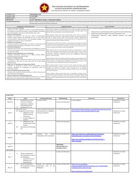 Bsoa Buss Law 2024 Syllabus Pdf Thought Knowledge