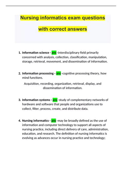 Nursing Informatics Exam Questions With Correct Answers Nursing Informatics Stuvia Us