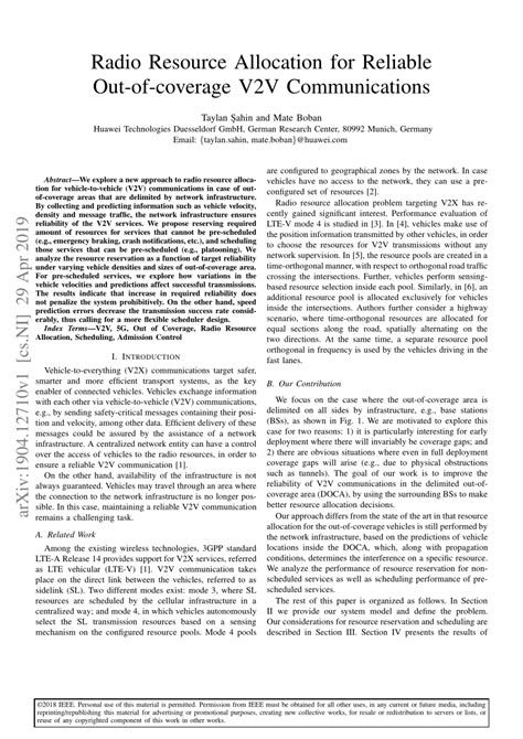 Pdf Radio Resource Allocation For Reliable Out Of Coverage V2v Communications