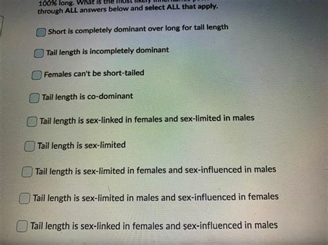 Solved Males Can T Be Long Tailed Tail Length Is Sex Linked Chegg Com