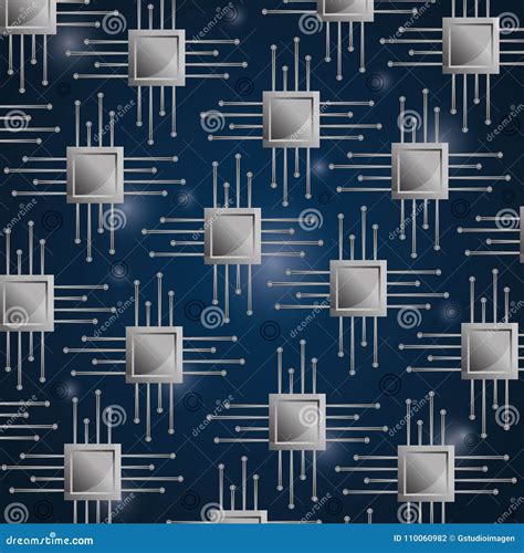 Circuit Board Seamless Pattern Background Of Microchip Elements Stock Vector Illustration Of