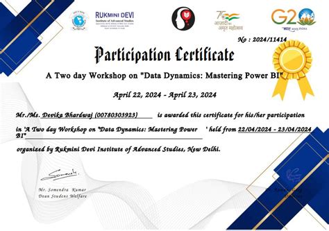 Completed Data Dynamics Workshop By Rukmini Institute Devika Bhardwaj