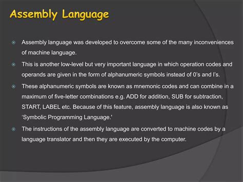 Features Of Machine Language Assembly Language High Level Language