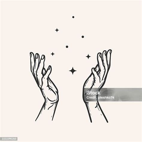 기도하는 손길 손으로 그린 스케치 스타일 종교적인 영적 상징 복고풍 빈티지 스타일의 벡터 일러스트 레이 션 Blessing에 대한 스톡 벡터 아트 및 기타 이미지 Istock