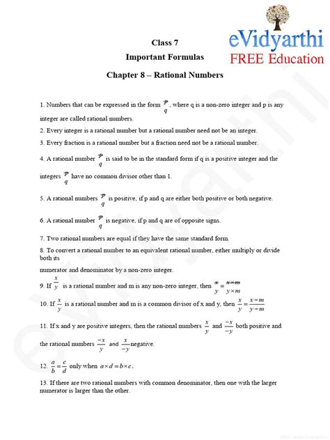 Class 7 Chapter 8 Maths Important Formulas Download Free Pdf